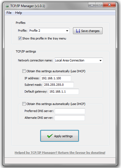 TCP/IP Manager – Quickly change network settings